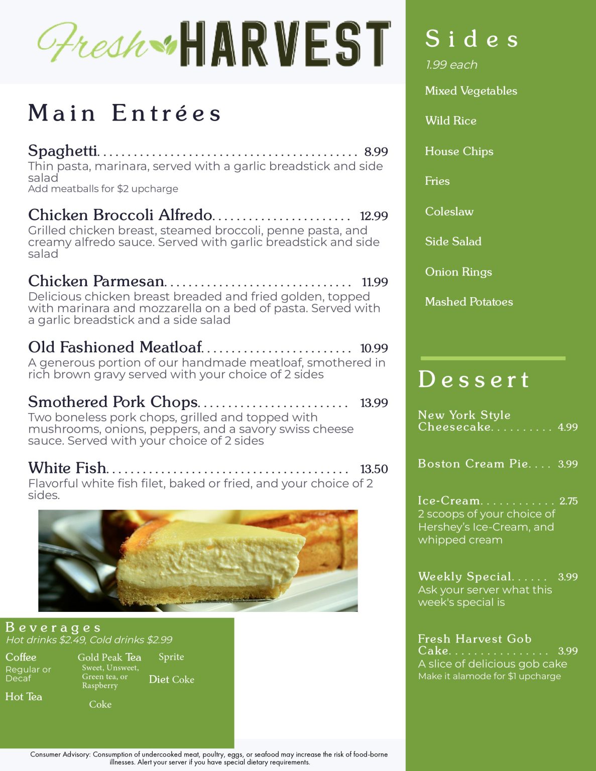 Restaurant Menu – Fresh Harvest Restaurant